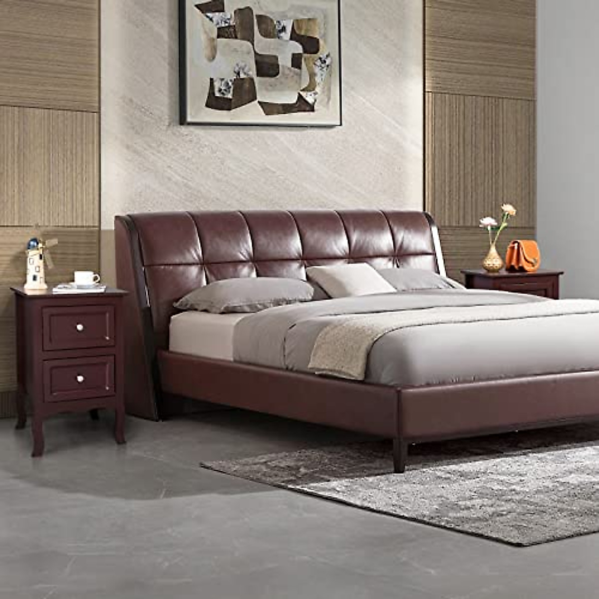 Royard Oaktree Upgraded Set of 2 Wooden Side Table with 2 Drawers Farmhouse Bedside Table with Storage for Bedroom Living Room,Brown