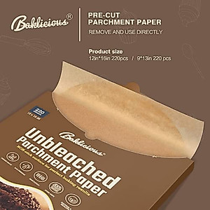 220 Pcs Unbleached Parchment Paper Baking Sheets, Baklicious Pre-cut Heavy Duty Parchment Baking Paper for Air Fryer, Oven, Bakeware, Steaming, Cooking Bread, CupCake, Cookies