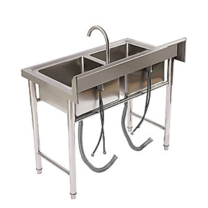 Commercial Stainless Steel Sink with 2 Compartments,Freestanding Restaurant Sink Station,Kitchen Prep & Utility Sink for Home Garage Bar Restaurant Laundry (2 Compartment 39.3" L × 23.6" W × 31.5" H)