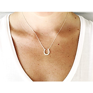 Dote Lucky Horseshoe Pendant Genuine .925 Sterling Silver Hammered Necklace 16-18 Adjustable Chain (Hammered)