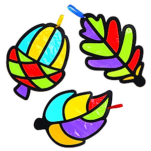 Baker Ross AW854 Leaf Stained Glass Ornament Kits - Pack Of 6, Fall And Winter Arts And Crafts, Kids Fall Craft Kits