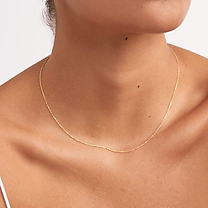 14k Solid Gold Cable Chain Necklace | 14k Yellow Gold Simple Chain Necklaces for Women | Layering Chain Necklace | 14k Gold Jewelry | Gifts for Mom, 18"