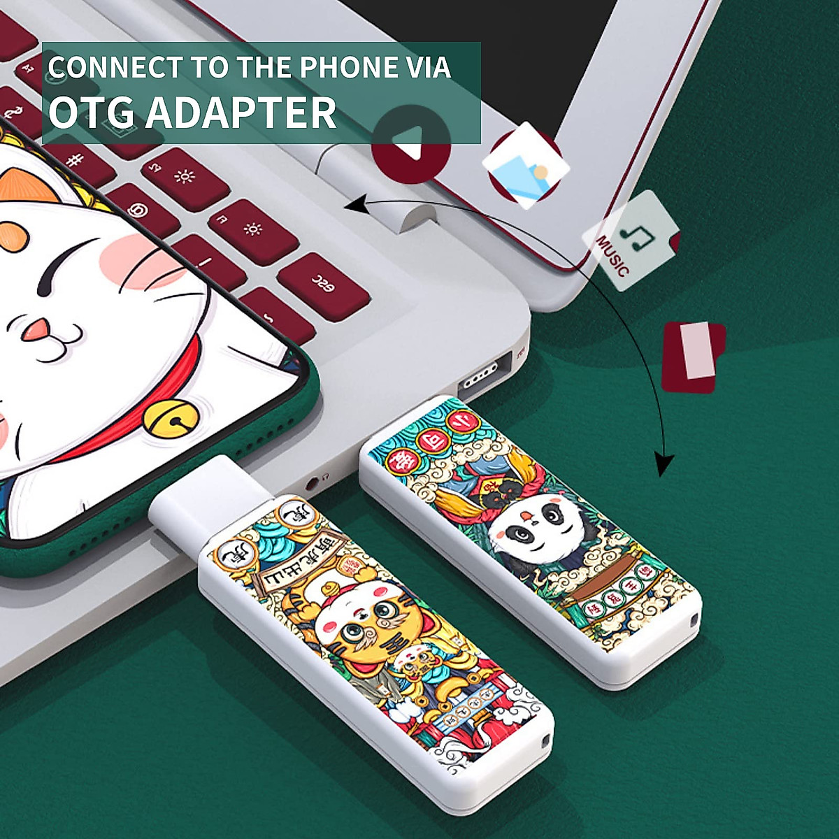 USB Flash Drive, Lucky Cat Pattern Hot Swap U Disk, Portable USB2.0 Memory Stick Mini Thumb Drive compatible for IBM PC, for OS X Pc or Laptop, plug and play(32GB)