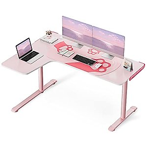 EUREKA ERGONOMIC Pink L Shaped Gaming Desk, 60 Inch Large Home Office Corner PC Computer Table Study Writing Modern Workstation Girls Female Gifts L60 w Mouse Pad Cable Management, Space Saving, Left