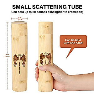 Bamboo Scattering Urn for Human Ashes,Eco Friendly Biodegradable Urn for Human Ashes,9''x2'' Small Scattering Tube for Human Adult Pet Cat Dog Ashes (Set of 2,Angel Wings Pattern)
