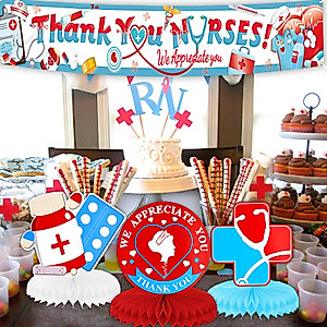 HOWAF 9pcs Nurse Day Party Decorations Honeycomb Centerpieces, Thank You Nurses Table Centerpieces, Nurse Appreciation Week Table Topper for Happy International Day Party Decorations Supplies