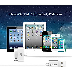 iPhone 4s Cable, Spater 30-Pin USB Sync and Charging Data Cable for iPhone 4/4S/3G/3GS, iPad 1/2/3, and iPod (5'/1.5 Meter) - Pack of 2