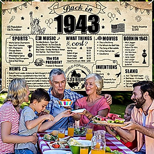 Large 80th Birthday Decorations Back in 1943 Banner for Men Women, 80th Birthday Background Sign Party Supplies, Eighty Years Old Birthday Photo Props for Indoor Outdoor