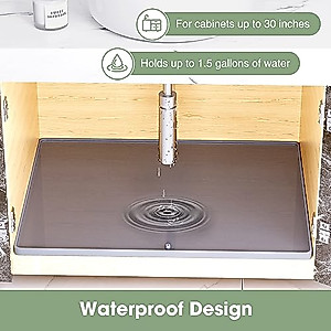 Puricon Under Sink Mat, 28” x 22” Under Sink Mats for Kitchen Waterproof, Silicone Under Sink Liner Under Cabinet Rubber Mat Protector, Flexible Under Sink Drip Tray for 30” Bathroom Cabinet -Gray