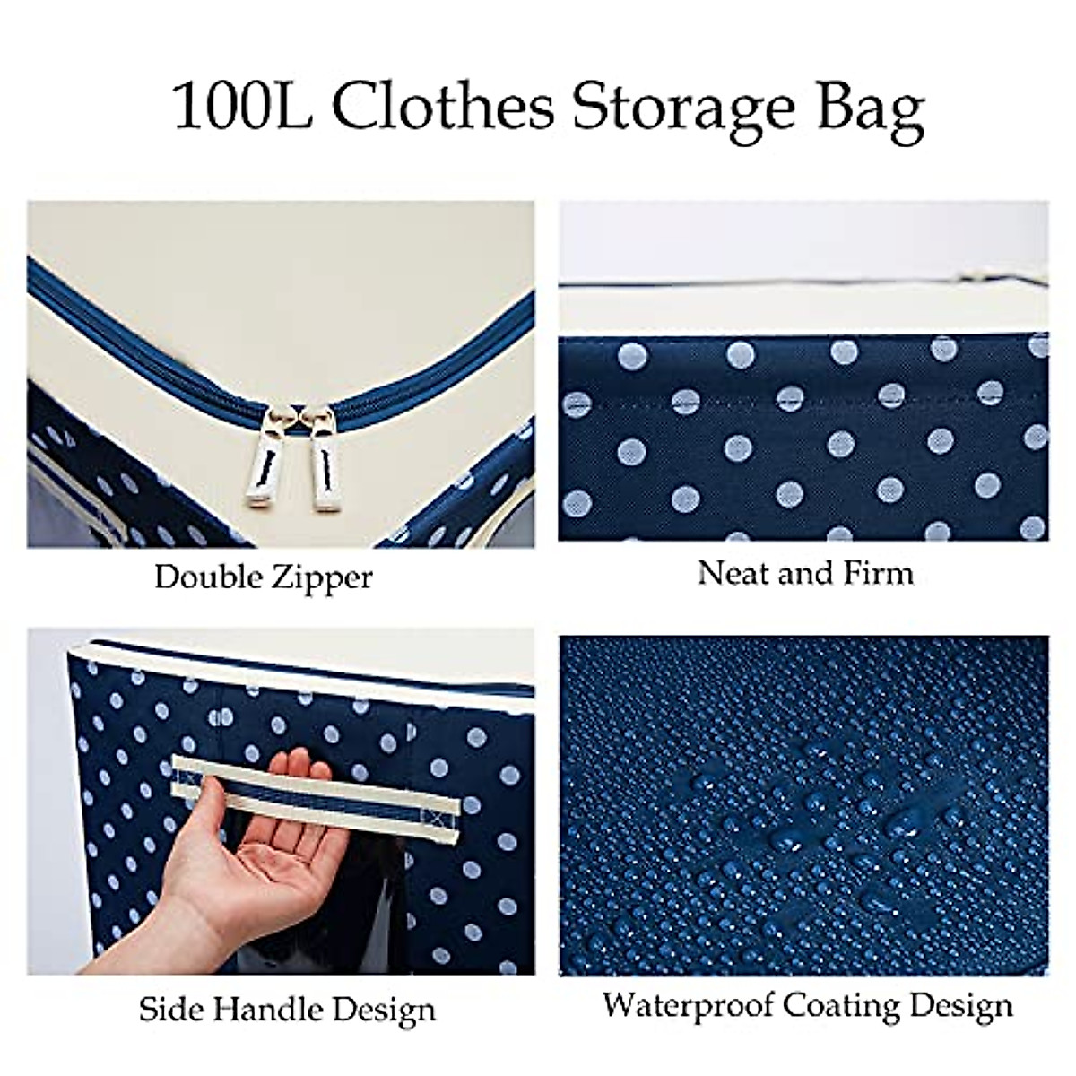 WINIAER Under Bed Clothes Organizer, 100L Fabric Storage Bags Stackable Storage Bins Closet Organizer Oxford Cloth Steel Frame Closet Storage Bins for Bedding, Clothes