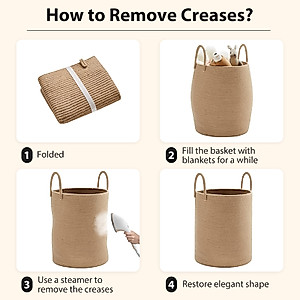 Jute Rope Laundry Hamper Basket, 58L Tall Laundry Basket for Blanket Storage, Large Baby Nursery Hamper for Laundry, Woven Clothes Hamper for Bedroom, Living Room