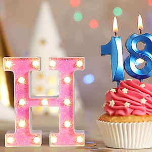 Foaky Pink Light Up Letters,Pink Party Decorations,Glitter Alphabet Letter Sign for Night Light Wedding Birthday Party Christmas Lamp Girls Gifts Home Bar Decoration（A）