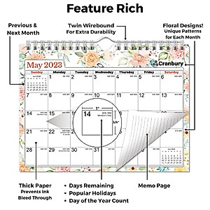 CRANBURY Small Wall Calendar 2023 - (8x6", Floral) Use to Dec 2023, Mini Wall Calendar 2023, Spiral Flip Calendar, 6x8 Bulletin Board Calender, Includes Stickers