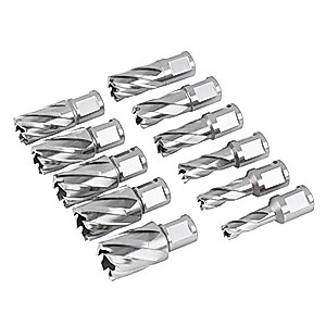 Accusize Industrial Tools 13 Pc 7/16'' to 1-1/16'' Hss Annular Cutters, 1'' Cutting Depth, 3/4'' Weldon Shank, with 2 Pilot Pins, Strong Box, N10