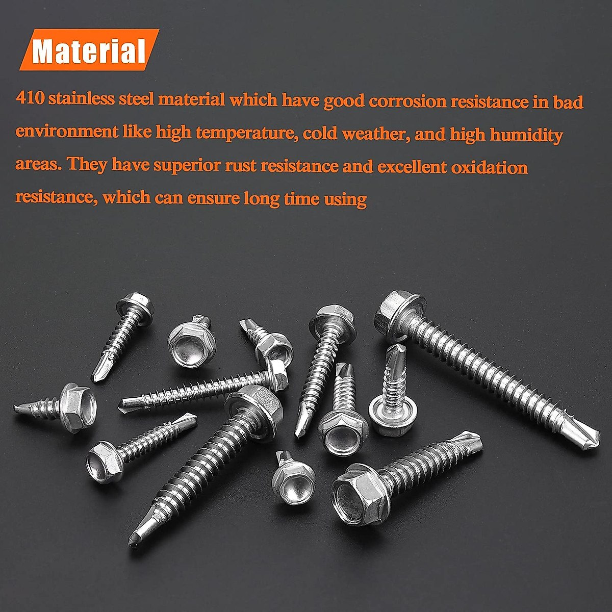 HELIFOUNER 320 Pieces #8#10#14 Hex Washer Head Self Drilling Sheet Metal Screws Assortment Kit, 410 Stainless Steel
