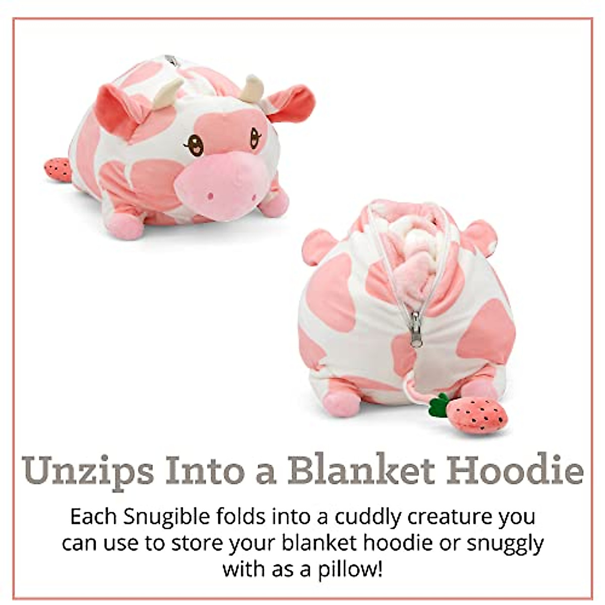 Plushible Wearable Blanket - Blanket Hoodie for Teens & Women - Oversized Hooded Animal Blankets - Cozy & Comfy Front Pocket & Long Sleeves - Strawberry Cow Hood - Valentines Day Gifts