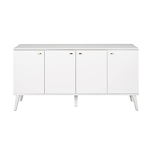 Prepac Milo Mid-Century 4 Door Buffet, 16" D x 64" W x 32" H, White
