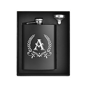 ELEGANTPARK Hip Flasks for Liquor for Men with Initials Monogrammed Gifts for Men Birthday Personalized Gifts for Him Groomsmen Dad Engraved Hip Flask with Funnel 8 OZ Letter A