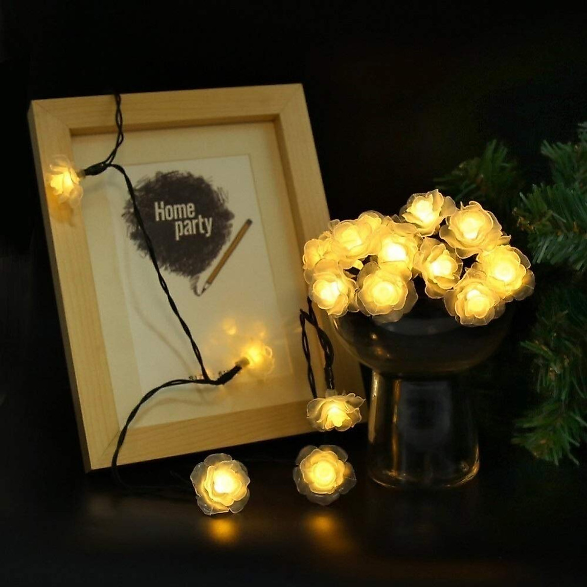 Solar String Lights 20/30/50/100LED Solar Rose String Lights Starry FairyWaterproof for Christmas Outdoor Indoor Gardens Homes Wedding Holiday Party (Emitting Color : Warm White)