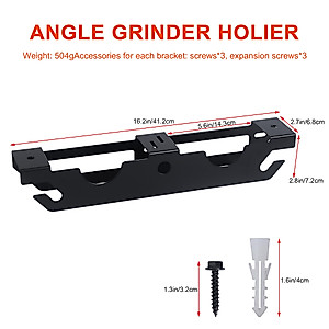 HZSSLKM Metal Angle Grinder holder With Cord Hanger,Black Wall Mount Bracket For Cutters Polishers, Garage And Workspace.16*2.8*2.7 inches