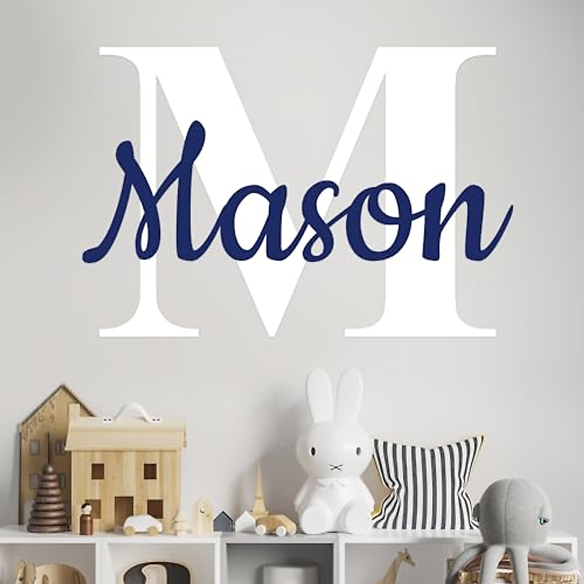 Personalized Name & Initial Vinyl Wall Decor I Nursery Wall Decal for Baby Boy & Girl Decoration I Stickers for Kids I Multiple Options for Customization (Wide 30" x 20" Height (Medium))