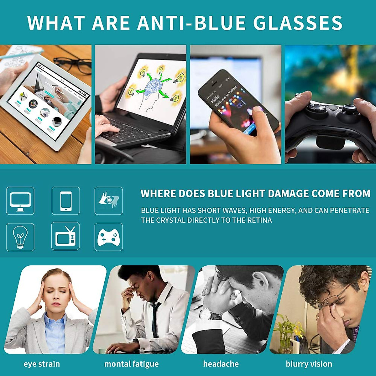 Nother Blue Blocker Glasses For Women/Men, Blue Light Blocking Glasses，Computer Screen Glasses, Anti Glare, TV Glasses, Stylish Square Frame, Eye Anti-Strain(Hawksbill Gold Frame)