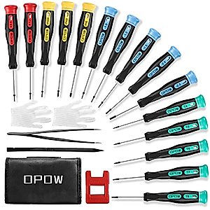 OPOW 19-Piece Precision Screwdriver Set with Pouch, Phillips, Slotted, Pentalobe Torx Star for PC, Laptop, Phone, Camera, Eyeglass, Watch, Toys, Non-Slip Grip, Magnetic Small Screwdrivers set