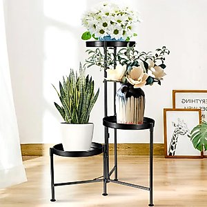 Plant Stand Indoor Outdoor 3 Tier Tall Metal Plant Rack Organizer 3 Flower Pot Holder Shelves Planter Display Storage Shelf for Home Garden Patio Bathroom Office Living Room Balcony Corner(Black)
