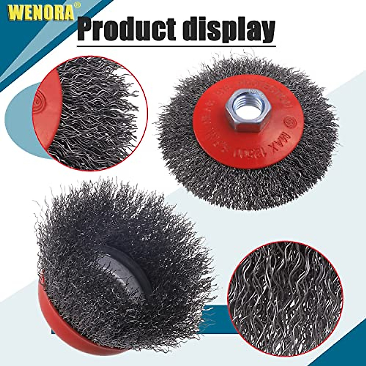 4 Pack 3&4 Inch Carbon Steel Wire Wheel Cup Brush Set, Twisted Knotted Cup Brush for Angle Grinder, 5/8 Inch-11 Threaded Arbor 0.02 Inch Carbon Steel Wire Wheel for Grinder