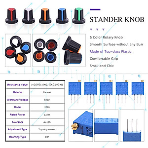Swpeet 80Pcs 1K-500K Ohm Potentiometer Assortment Kit with 1Kohm -100Kohm Multiturn Trimmer, Knurled Shaft 3 Terminals Single Linear HighPrecision Variable Resistor with Nuts and Washers