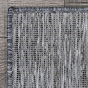 Machine Washable Tonal Design Jute Back 5x7 Reversible Indoor/Outdoor Area Rug for Patio, Living Room, Bedroom, Office, Dining Room, 5'3" x 6'11", Gray