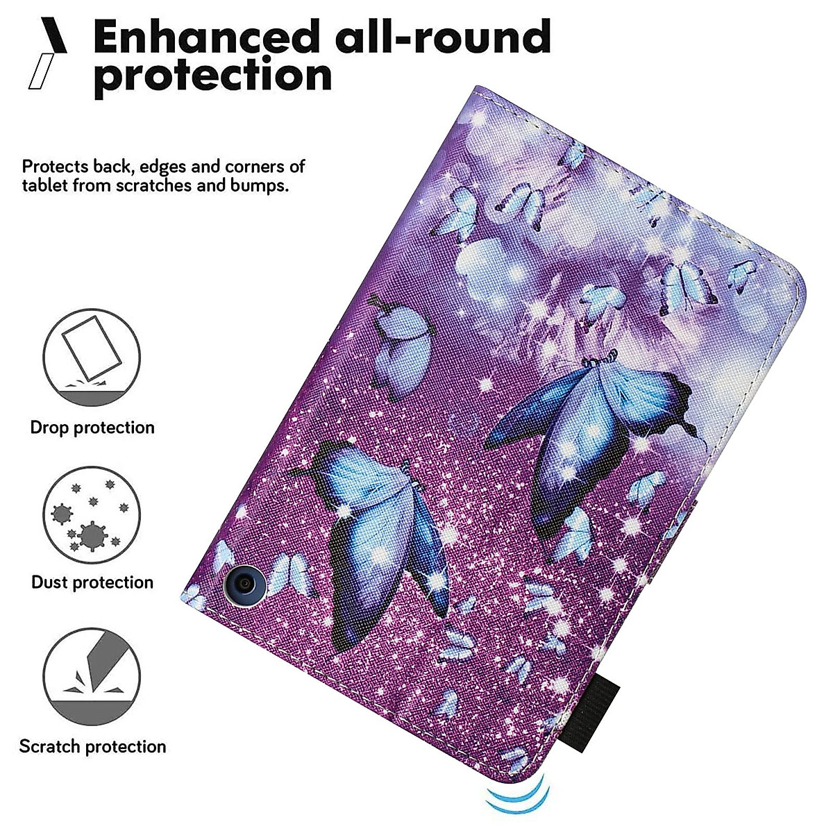 YUNHOTIC Case for All-New Amazon Fire HD 8 & 8 Plus (12th/10th Generation, 2024/2022/2020 Release), Pen Holder, Premium PU Leather Stand Cover with Smart Auto Wake/Sleep, Butterfly