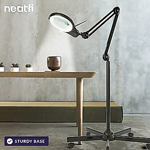 (New Model) Neatfi Bifocals 1,200 Lumens Super LED Magnifying Floor Lamp with Adjustable Arm and 5 Wheels Rolling Base, Dual 5/20 Diopter, Dimmable, 5 Inches Diameter Lens (Black)