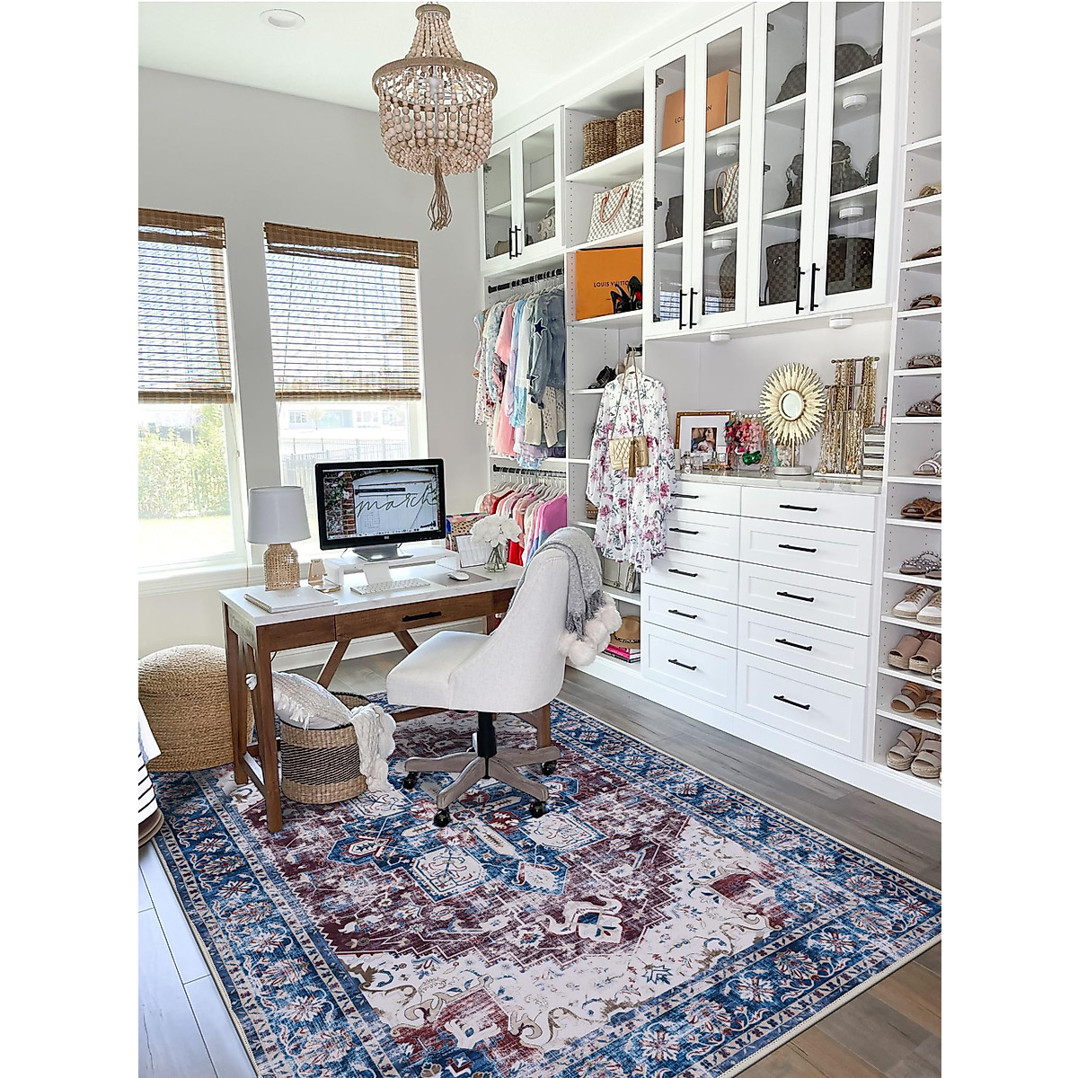 Topotdor Washable Rugs 6x9 Vintage Area Rugs Non-Slip Area Rugs Low Pile Floor Carpet Printed Soft Durable Stain Resistant Foldable Rugs Living Room Dining Room Bedroom,Burgundy