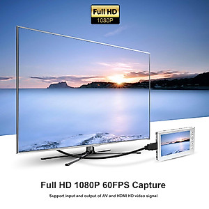 DIGITNOW HD Video Capture Box 1080P 60FPS USB 2.0 Video to Digital Converter with 5" OLED Screen, AV&HDMI Video Recorder Capture from VCR, DVD, VHS Tapes, Hi8, Camcorders, Gaming Systems -Silver