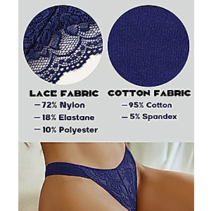 CuteByte Cotton Thongs for Women Lace Thong Underwear T Back Breathable Low Rise Hipster Tangas Panties 6 Pack (6 Pack A,M)