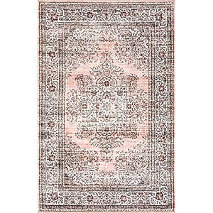 nuLOOM CIA Floral Stain-Resistant Machine Washable Area Rug, 8x10, Pink