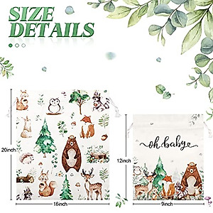 2 Pcs Woodland Animal Baby Shower Drawstring Bags Large Gift Bags 20/12 Inch Fabric Canvas Party Favor Bags Reusable Gift Wrap Bags for Woodland Baby Shower Gender Reveal Birthday Party