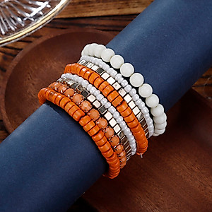 LUREME Bohemian Beads Cube Multi Strand Stretch Stackable Bangle Bracelet Set-Orange (bl003172-2)