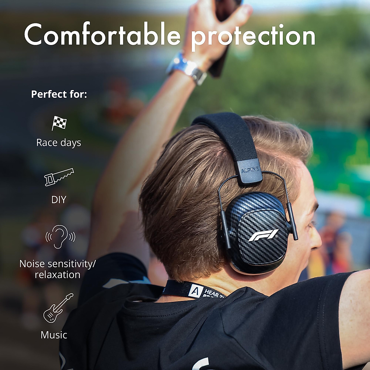 Alpine Racing Pro Earmuff F1® - Earmuffs for Adults - 22 dB - ANSI Certified - Premium Noise Protection for Race Events - High End Carbon - Noise Reduction Headphones - Light-Weight Design