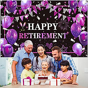 Purple Happy Retirement Banner Decorations Large Purple and Black Retirement Backdrop Sign in Retirement Theme Party Photo Booth Background for Women Men Retirement Office Farewell Party Supplies