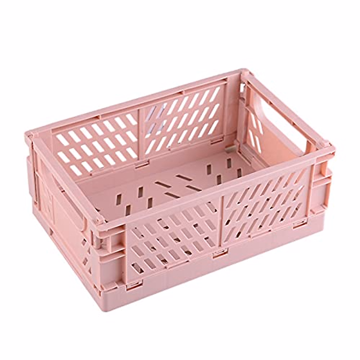 Collapsible Plastic Storage Bins, Collapsible Utility Bin Organization and Storage, Stackable Storage Bins Utility Folding Basket, Home Crate Box for for Home & Garage Organization (L, Pink)