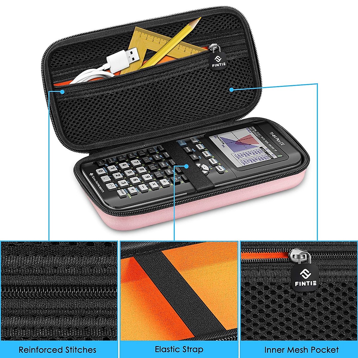 Graphing Calculator Carrying Case for TI-84 Plus CE, Fintie Hard EVA Shockproof Protective Box for TI-84 Plus/TI-83 Plus CE/Casio fx-9750GII (Rose Gold)