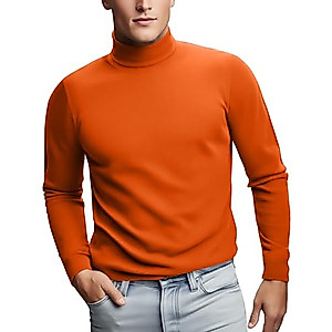 Zengjo Turtleneck Men Thermal Long Sleeve(Orange,L)