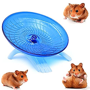 Hamster Flying Saucer Silent Running Exercise Wheel for Syrian Rat Gerbils Mice Chinchilla Guinea Pig Small Animals (Blue)