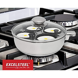 Excelsteel 18/10 Stainless Steel 4 Cup Egg Poacher, Non Stick Easy Use Rust Resistant Home Kitchen Breakfast Brunch Induction Cooktop Ready