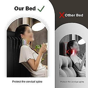 Catrimown Queen Size Bed Frame with LED Lights, Upholstered Bed Frame Queen with Faux Leather Adjustable Headboard, Wood Slat Support, No Box Spring Needed, Easy Assembly, Black