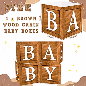 4 Wood Grain Baby Centerpiece Brown Flower Boxes Party Arrangement Favor Block Holder Baby Shower Gender Reveal Table Display with Letters Boy Girl Birthday Baby Shower Decorations without Flowers