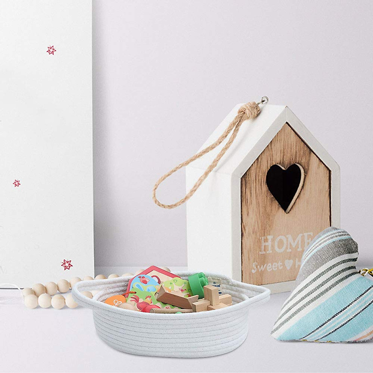 ICEBLUE HD White Mini Storage Basket 100% Natural Cotton Rope Storage Boxes Toy Bins Childrens Room Decor