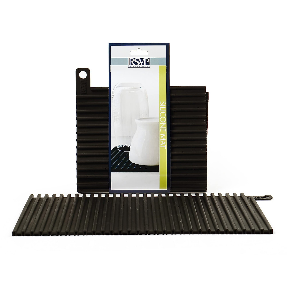 RSVP International Silicone Dual Use Sink Mat/Hot Pad, 12x7", Black